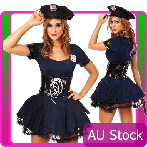 Ladies Navy Blue Cop Police Woman Costume Uniform Party Fancy Dress ...