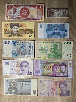 Variety of 10 Different Circulated Banknotes World Paper Money Foreign ...
