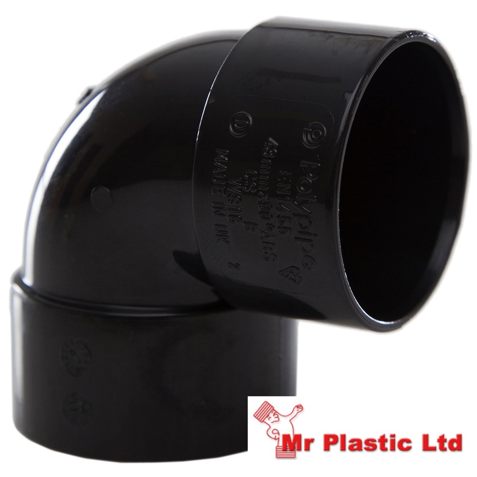 Polypipe 50mm Solvent Weld Waste Pipe Fittings in Black (actual size ...