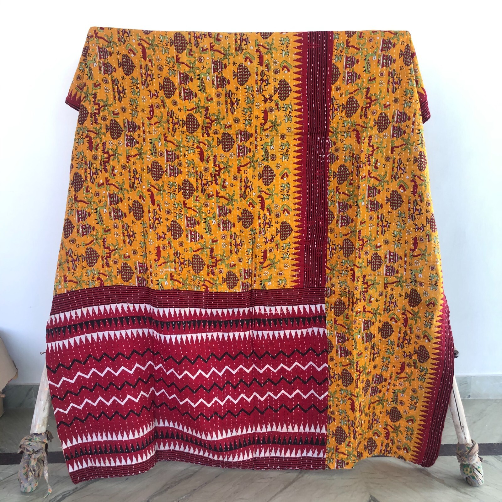 Vintage Kantha Throw Quilt Handmade Indian Ralli Gudri Blanket ...