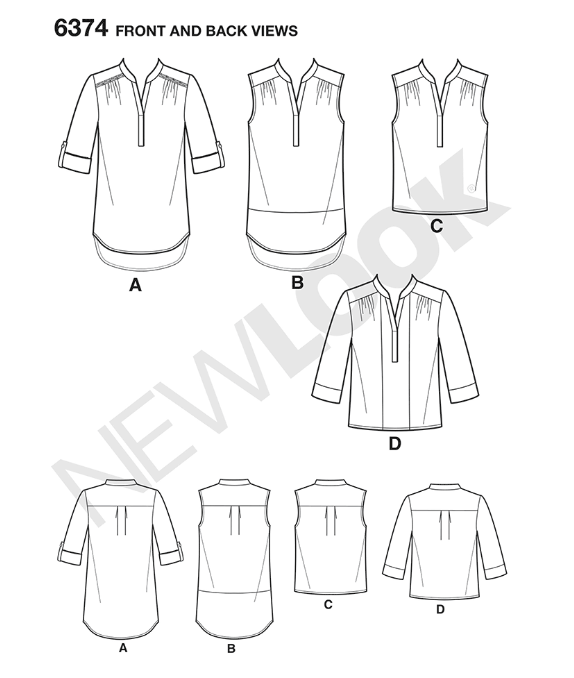 New Look Uncut Pattern 6374 Yoke Tunic Top Shirt Womens 10 12 14 16 18 ...