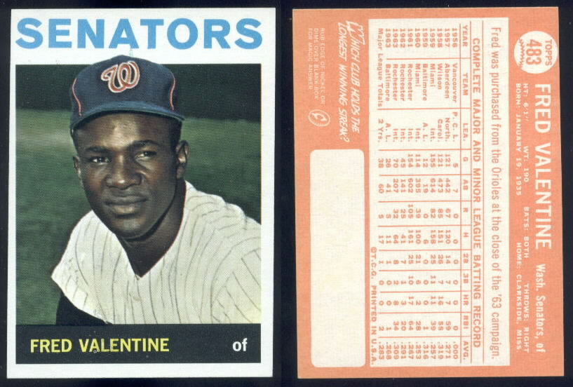 (31054) 1964 Topps 483 Fred Valentine Senators-NM+ | eBay