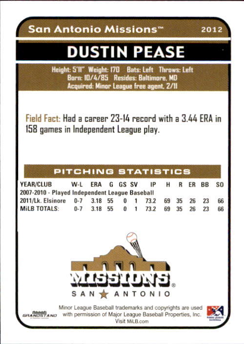 2012 San Antonio Missions Grandstand #21 Dustin Pease Baltimore ...