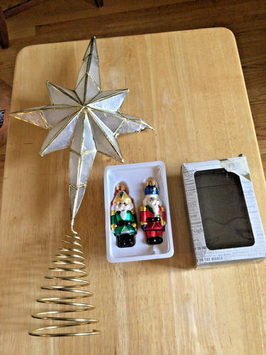 Capiz Shell Multi Point Star Christmas Tree Topper+ 2 glass Soldier ...
