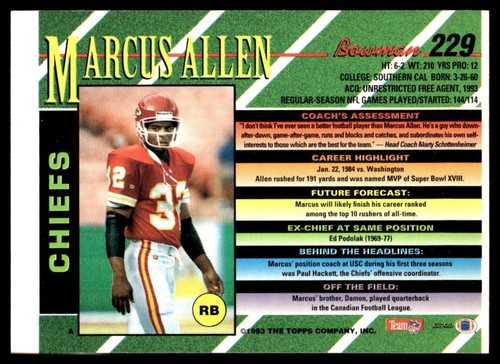 1993 Bowman Marcus Allen Kansas City Chiefs #229 *A* | eBay