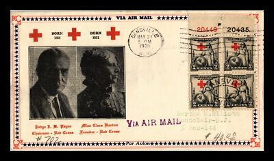 US COVER RED CROSS FDC SCOTT 702 PLATE BLOCK JUDGE PAYNE & CLARA BARTON ...