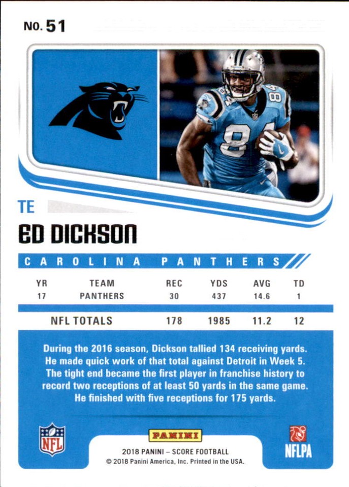 2018 Score #51 Ed Dickson Carolina Panthers NFL Football Card NM-MT | eBay
