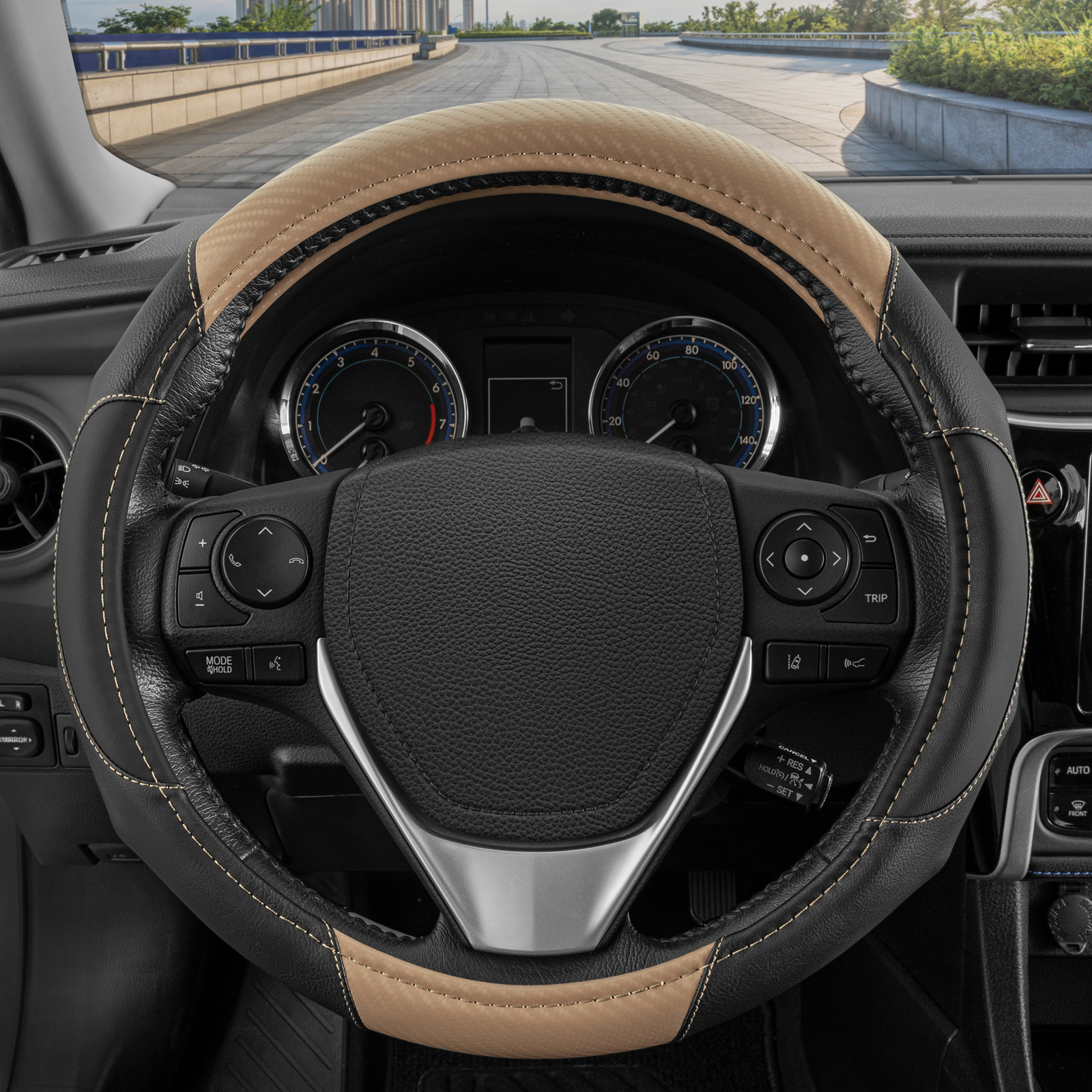 Search Tan Car Seat Covers? Find Beige Leather Steering Wheel Cover ...