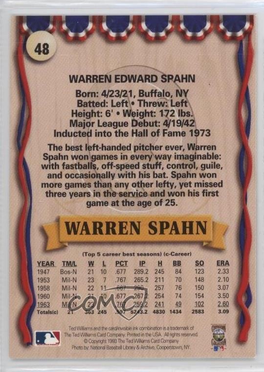 1993 Ted Williams Card Company Warren Spahn #48 HOF | eBay
