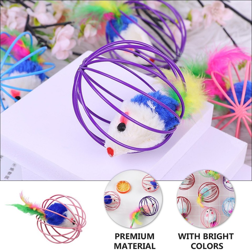 6pcs Pet Cat Playing Toy Fake Mouse Mice Rat in Cage Plush Ball (Random ...