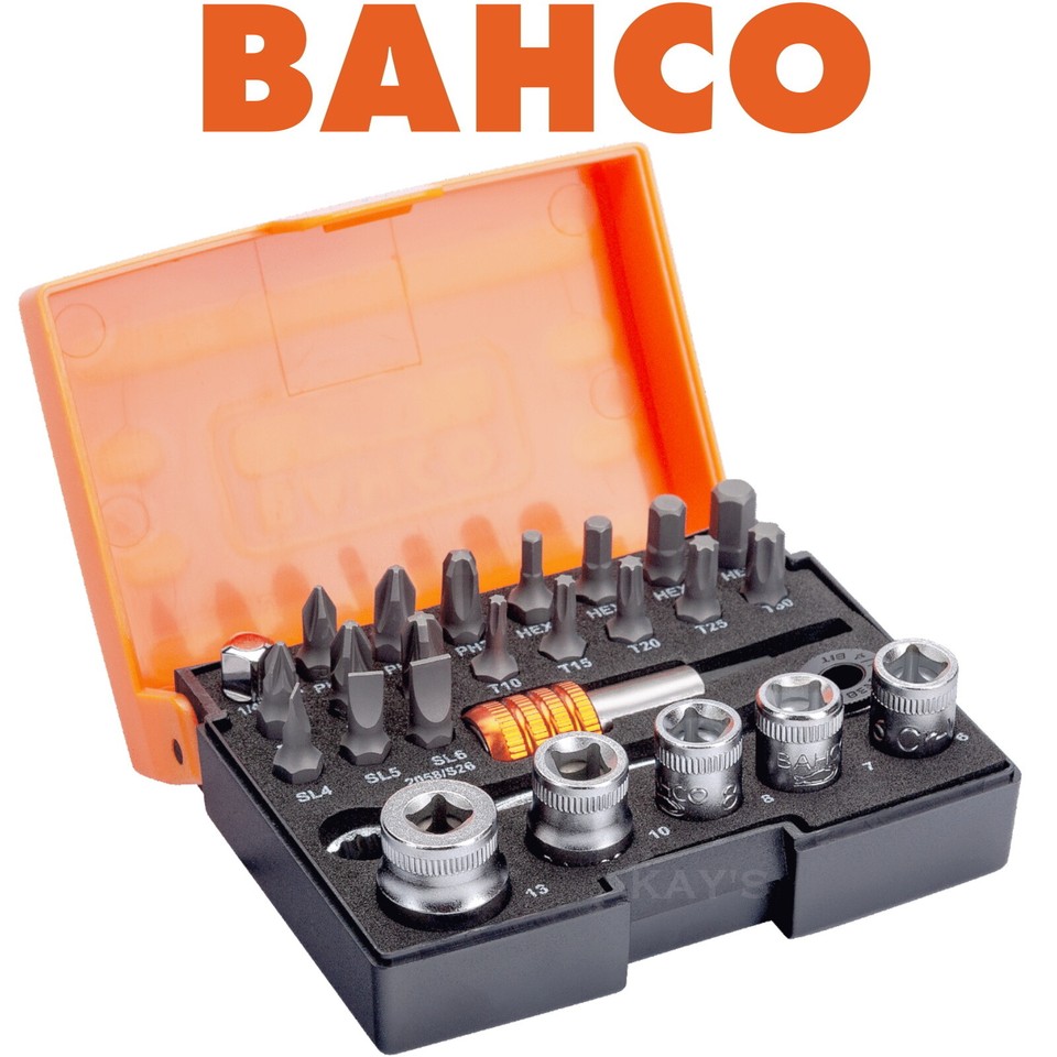 BAHCO Mini Socket Set 26 Pce 1/4" Drive Ratchet Wrench Screwdriver Bits ...