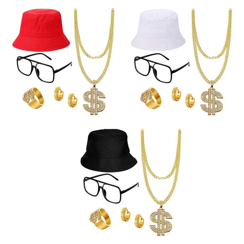 Hip Hop Costume Kits Rapper Bucket Hat for Theme Parties Fancy Dress ...