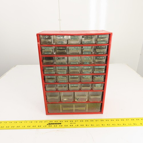 35 Drawer Red Plastic Small Parts Bin Storage Organizer 16-1/4" x 12" x ...