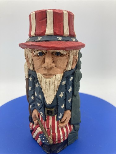Vintage Carved Folk Art Square Resin Uncle Sam Signed DJM '91 Donis ...
