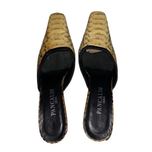 PANCALDI 1888 Italy Roccia Real Python Square Toe Slide Mules Pumps ...