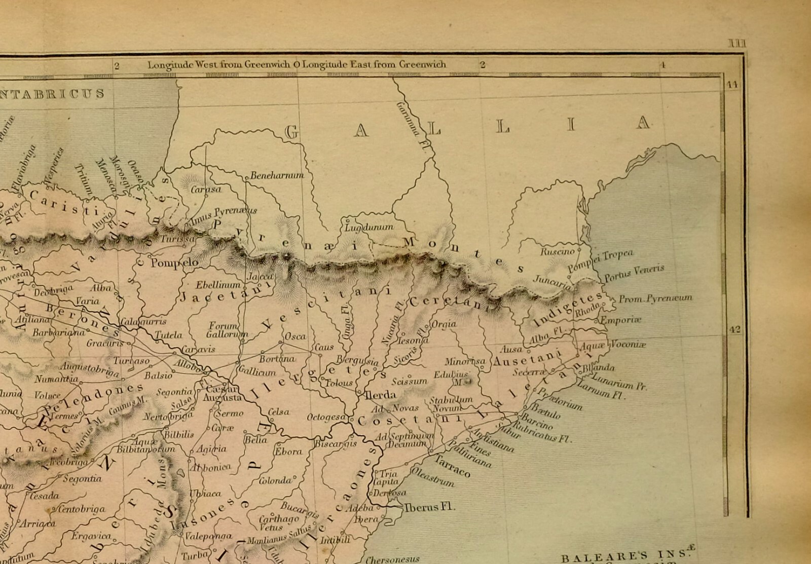 1851 HAND COLOURED ANCIENT MAP HISPANIA BAETICA TARRACONENSIS LUSITANIA ...