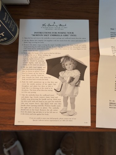 Morton Salt 1998 Umbrella Girl Porcelain Doll New In Box Danbury Mint ...
