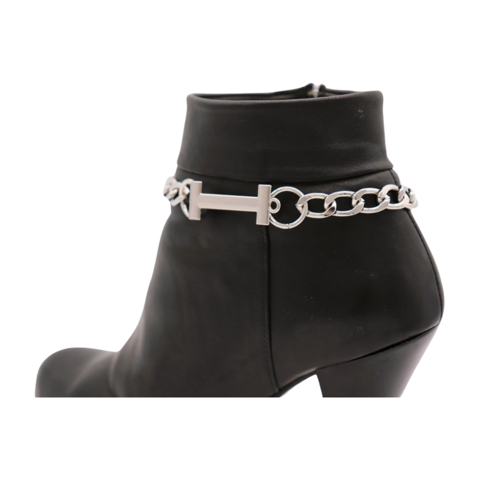 Women 2PCS Silver Metal Boot Chain Bracelet Shoe Anklet H Charm Fashion ...