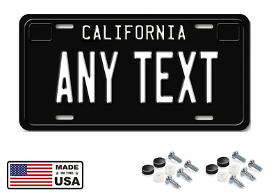 Black and White Any Text California FLAT Car License Plate Customize ...