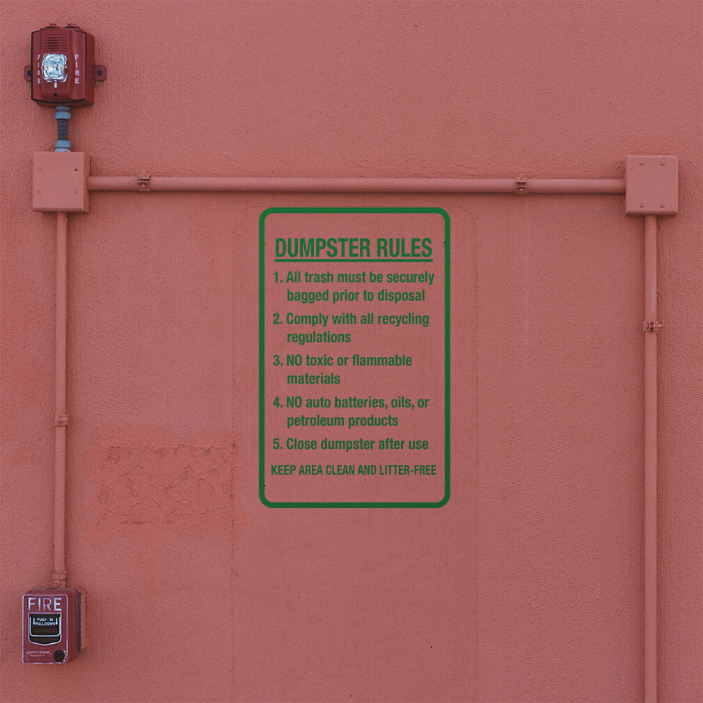 Vertical Vinyl Stickers Dumpster Rules Keep Area Clean and Litter Free ...