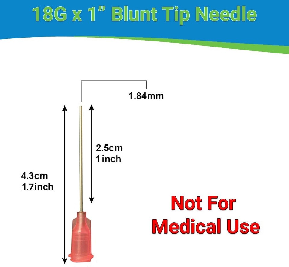 10 Blunt Dispensing Needles Syringe Blunt Tip Needle 18 Ga 1" Luer Lock ...