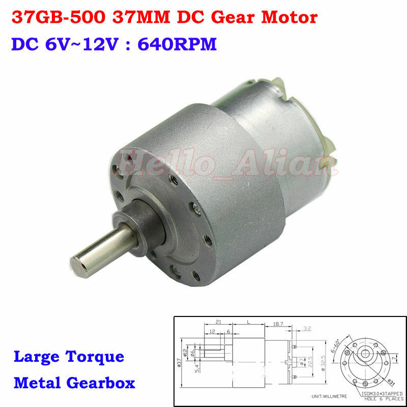 37mm DC 6V 12V 640RPM Large Torque Full Metal Gear Box Electric Motor ...