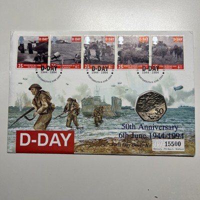 1994 50p Coin FDC World War II Britain D-Day 50th Anniversary Normandy ...
