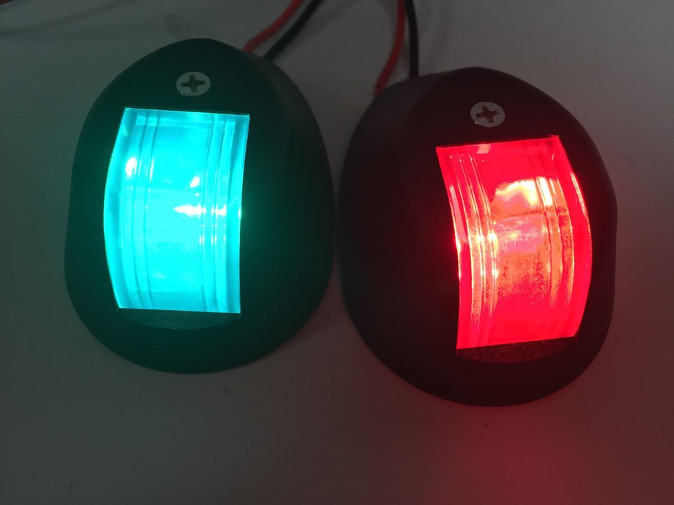 MARINE BOAT PAIR OF GREEN RED NAVIGATION SIDE LIGHT BLACK NYLON HOUSING ...