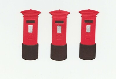 3 Die Cut Post Box Pillar Box Hand Inked - 6 x 2.5cm - Embellishment ...