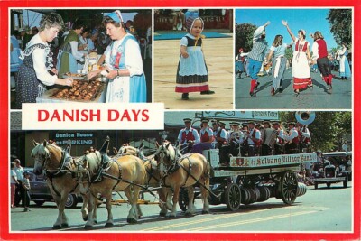 Postcard 4 Views of Danish Days, Solvang, California - Village Band on ...