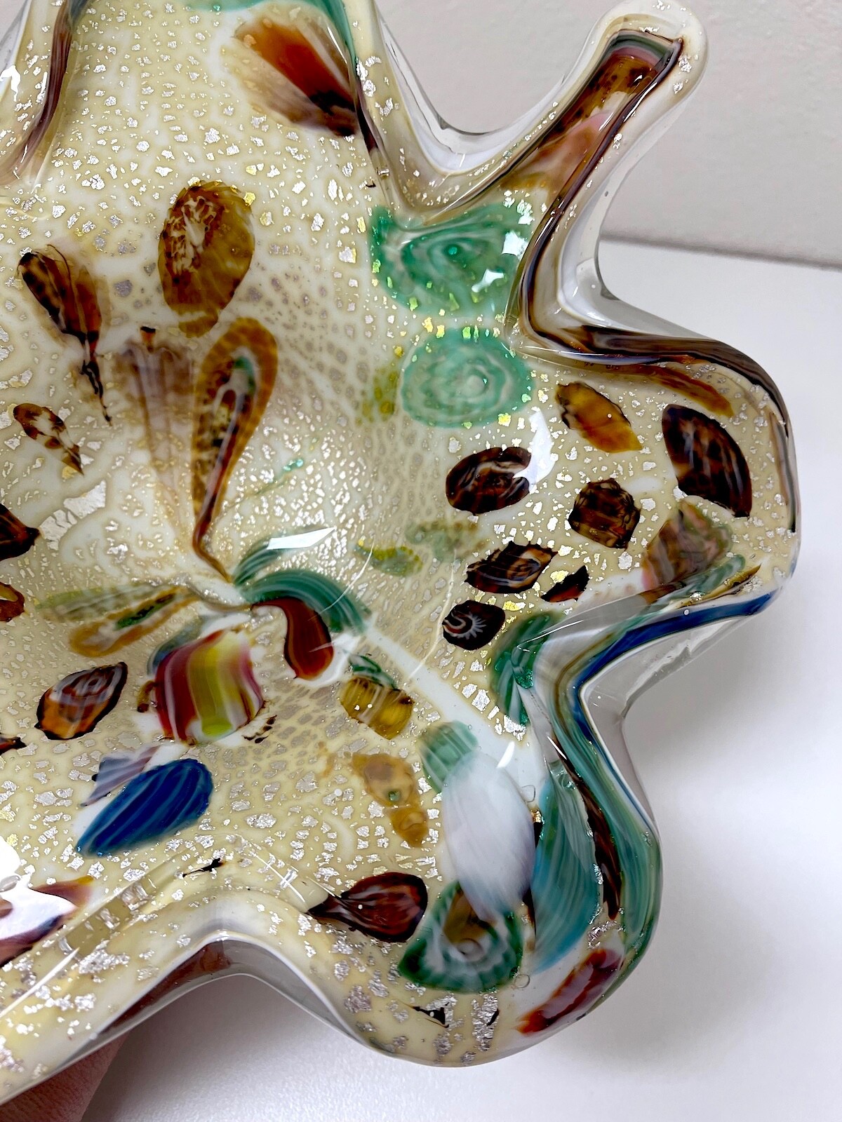 Murano AVEM Glass Leaf Bowl w Gold Silver Inclusions MCM Italian Art ...