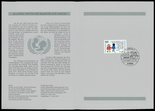 GERMANY FOLDER 1993/24 UNICEF CHILDREN CHILD ENFANTS KINDER KIND UNO UN ...
