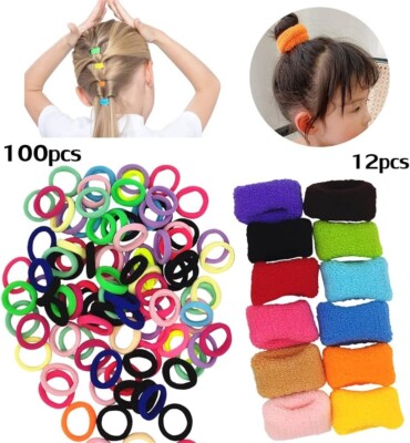 112 Mini Small Thin Elastics Snag Free Hair Bands Ponytail Bobbles ...
