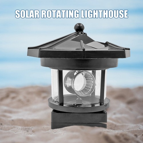 LARGE SOLAR POWERED LIGHTHOUSE ROTATING LED BULB GARDEN ORNAMENT PATIO ...