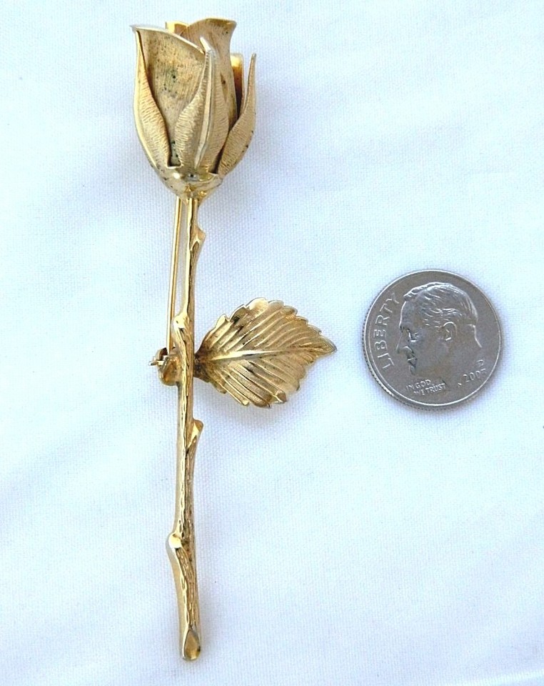 VTG Single Stem Rose Metal Flower Statement Brooch Coat Pin Retro ...