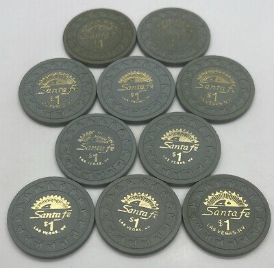 Lot of 10 Santa Fe $1 Casino Chips Las Vegas NV Gray HHR Mold 1991/1993 ...