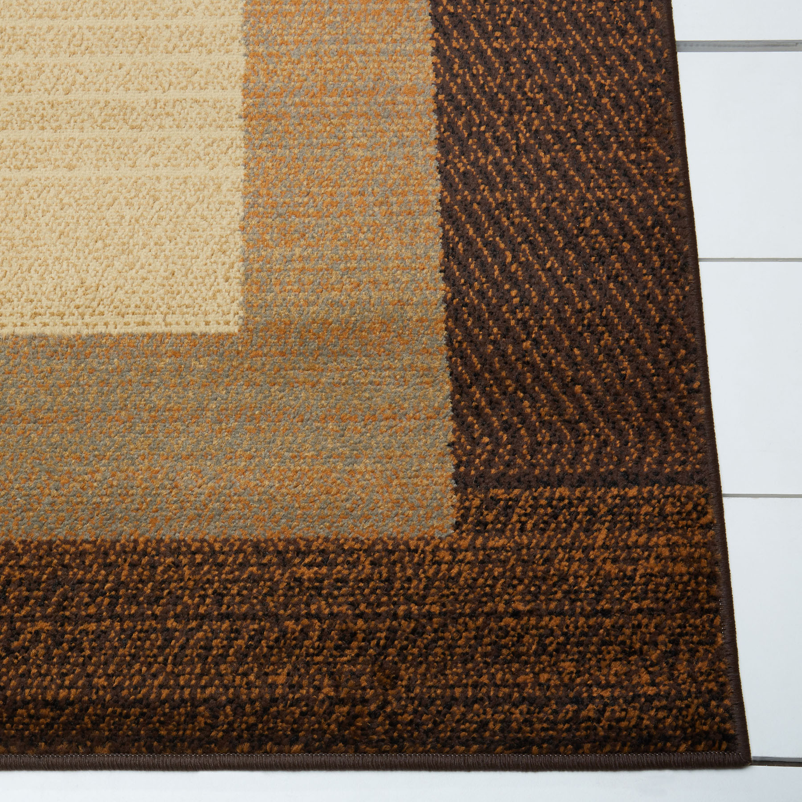 BROWN BEIGE STRIPED BORDERED CASUAL AREA RUG MODERN GEOMETRIC LEAF ...