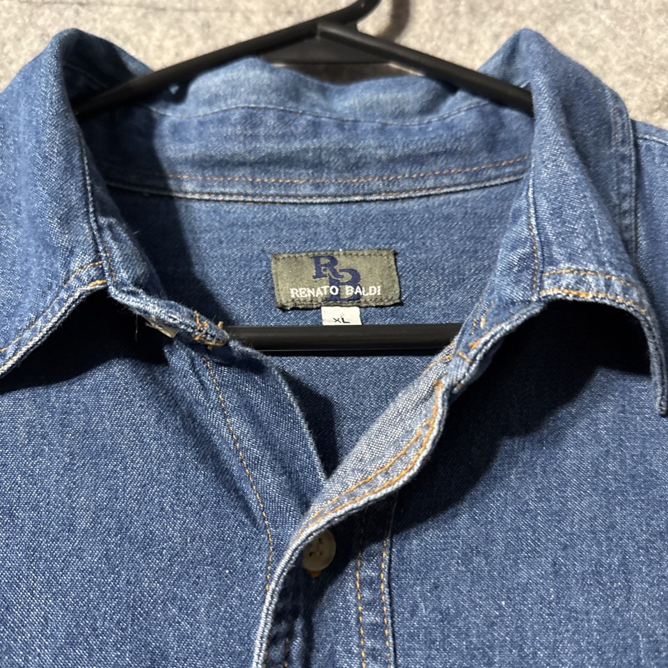 Vintage Denim Chambray Shirt Mens XL Long Sleeves Button Up Pockets ...