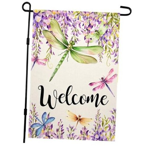 Wisteria Dragonfly Welcome Garden Flag Spring Summer Garden Flag 12x18 ...