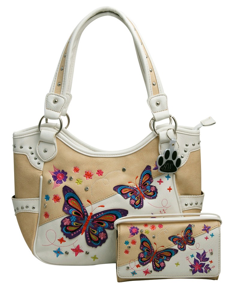 Butterfly Purse Western Handbag Embroidered Concealed Carry Bag Tote ...