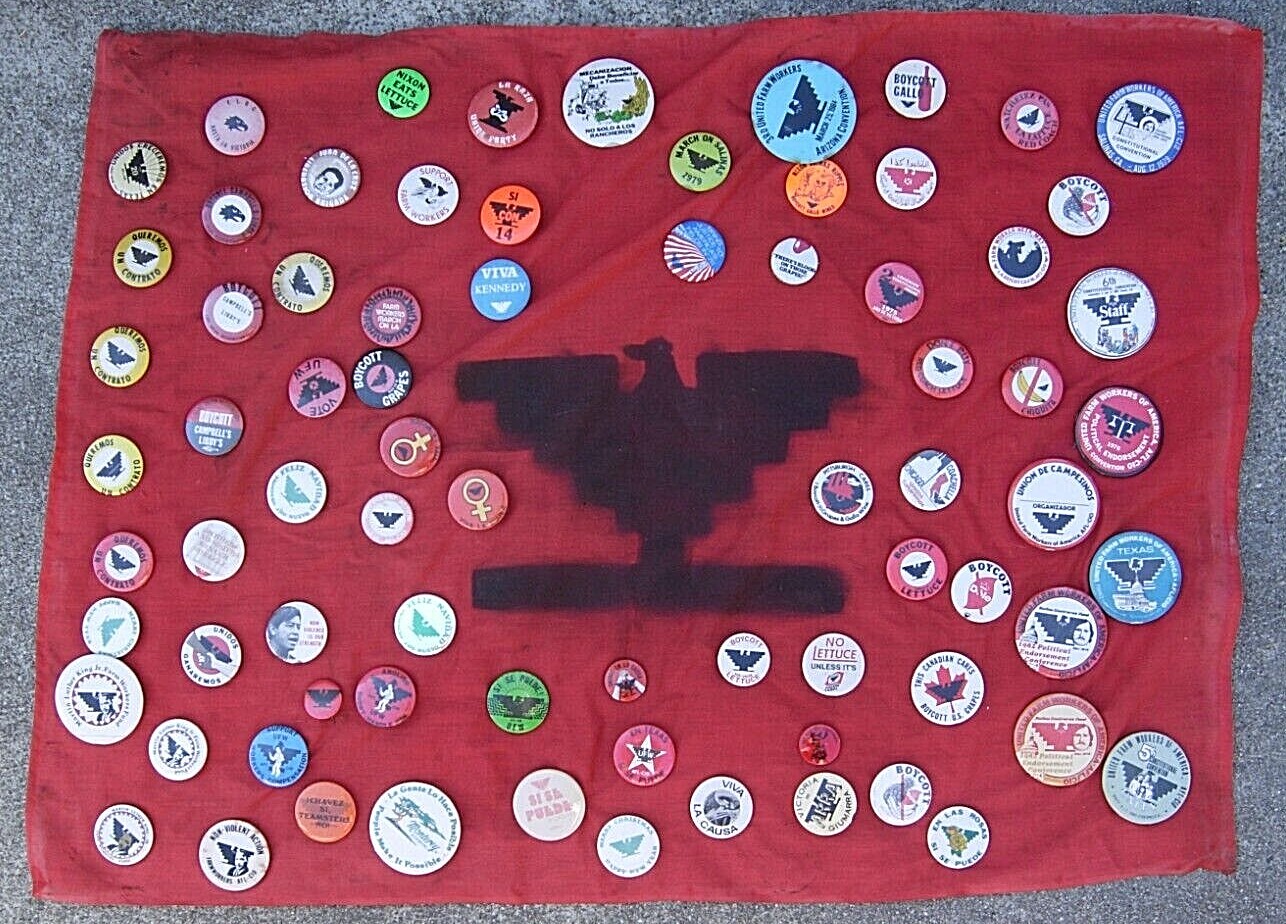 UFW Button Collection - 76 Pins on Flag - Caesar Chavez - United ...