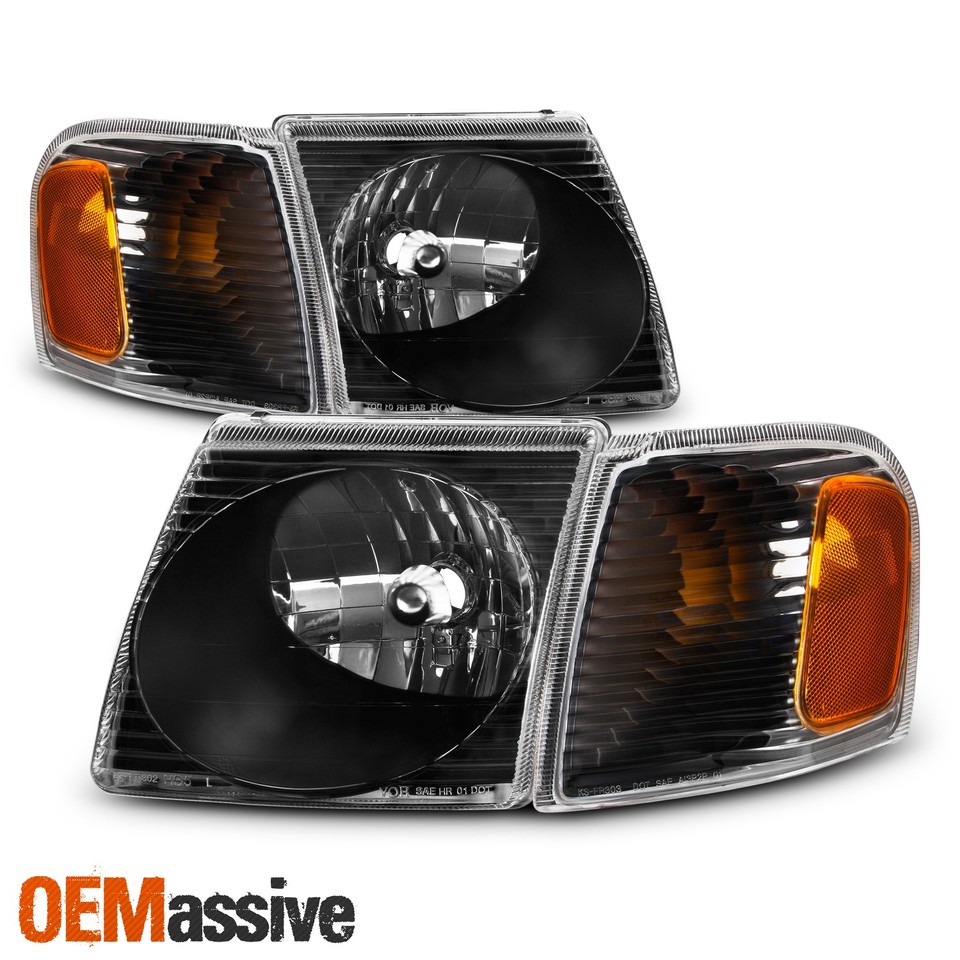 For 01-05 Ford Explorer Sport Trac Black Bezel Headlight + Corner ...