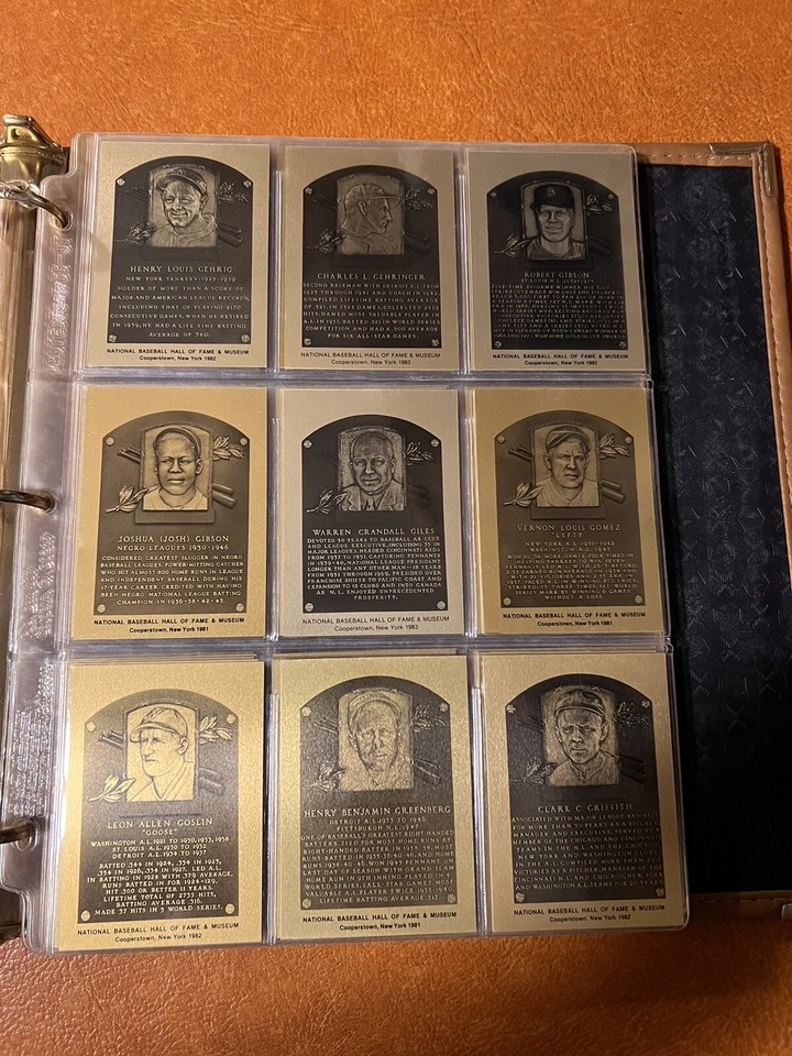 1981-89 Baseball HALL OF FAME Gold Metal Plaque Card Set 1-204 w/Binder ...