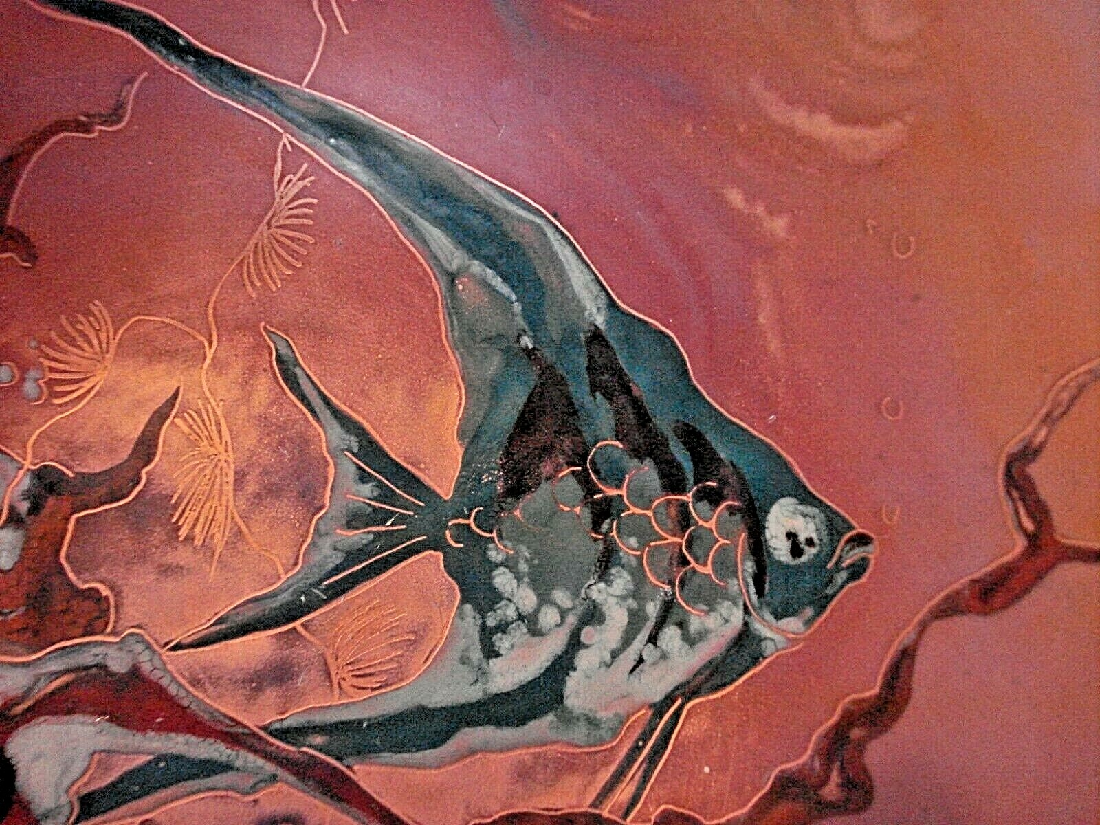 RARE 1940's Angel Fish Enamel Cloisonné Copper bowl signed Artist WENZ ...