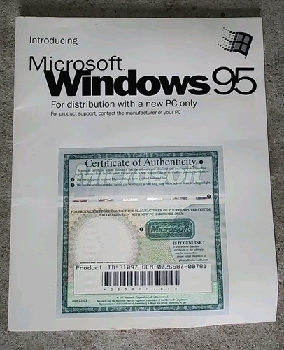 Microsoft Windows 95 Booklet/Manual With Certificate Of Authenticity | eBay