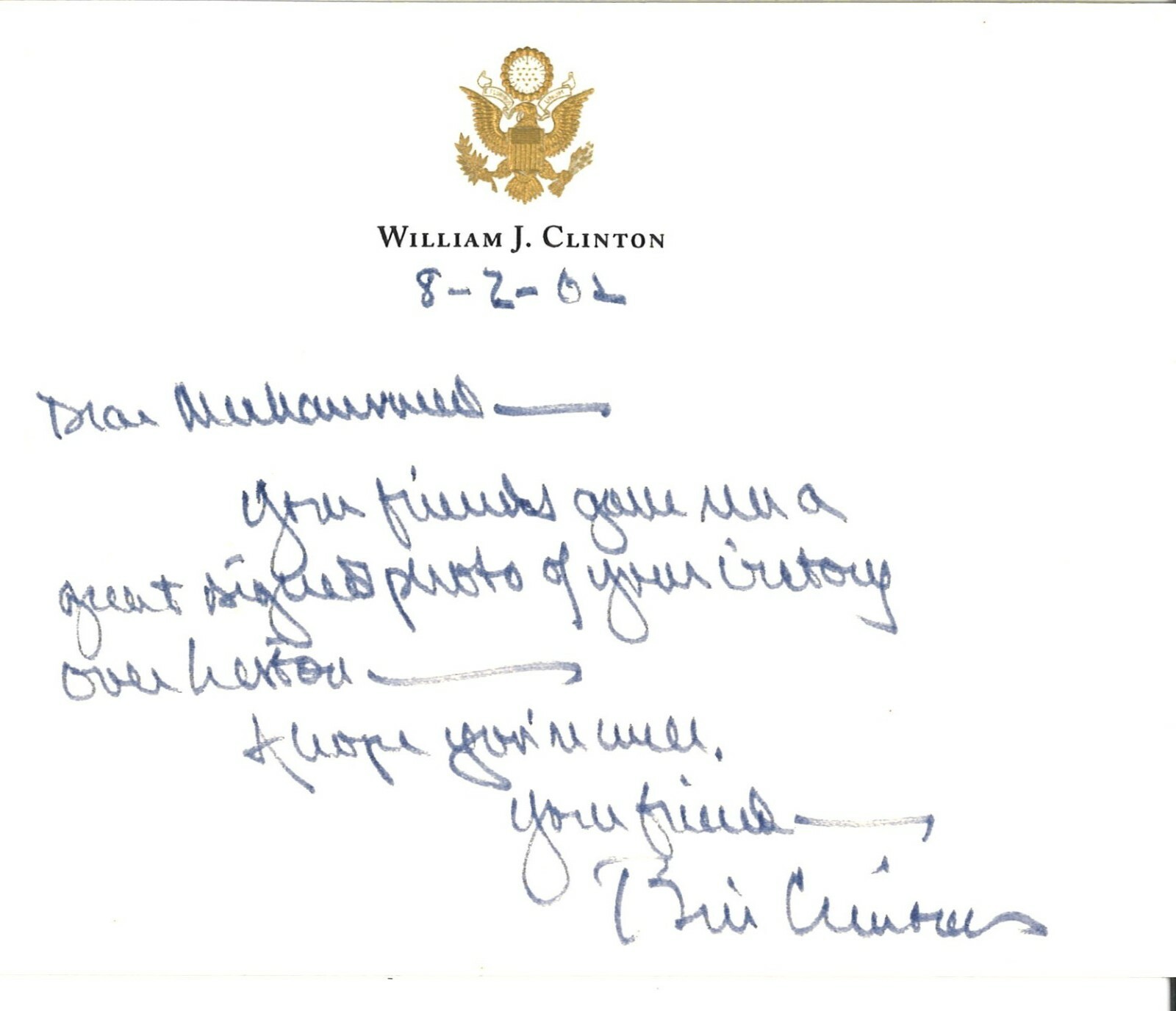 Extraordinary Bill Clinton Signed Handwritten White House Letter To ...