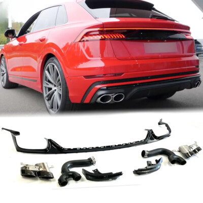 Fit for Audi Q8 SQ8 2019UP Black Rear Bumper Diffuser Lip W/Exhaust ...