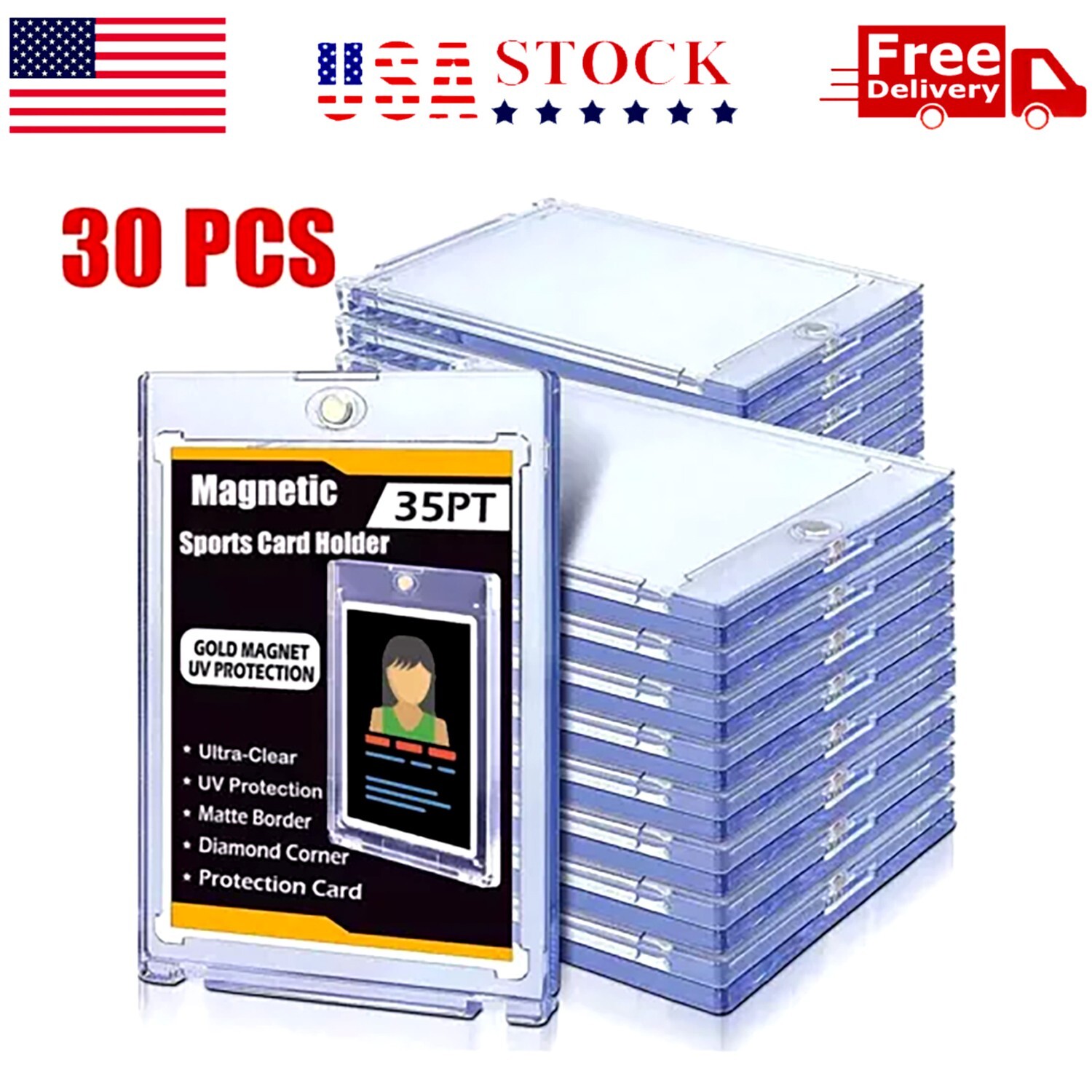 30 pack Magnetic Trading Sports Card Holders 35pt One-Touch UV Protection | eBay