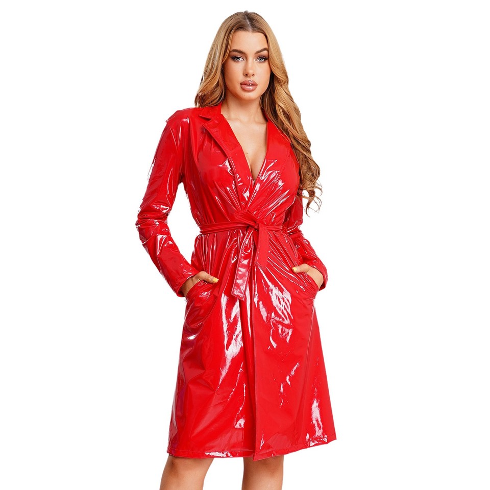 Women Coats Shiny Overcoat Pvc Long Trench Halloween Wet Look Sexy Top ...