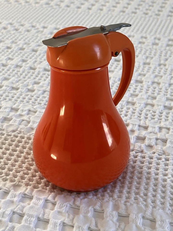 Vintage Fiesta Red/Orange Syrup Pitcher with DRIP CUT Lid GREAT DISPLAY ...